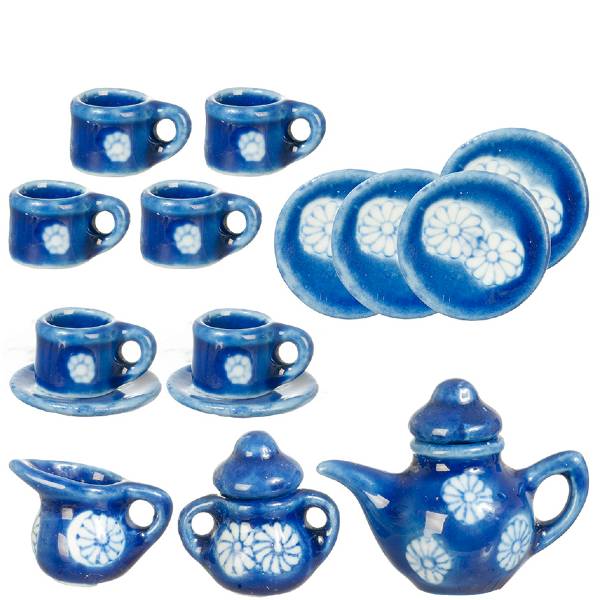 17-Piece Blue Porcelain Dollhouse Miniature Tea Set – Little Shop of ...