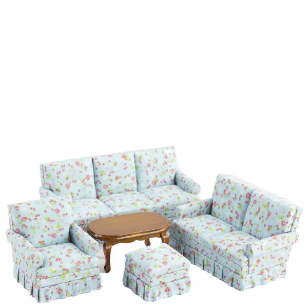 5-Piece Blue Floral Dollhouse Miniature Living Room Set – Little Shop ...