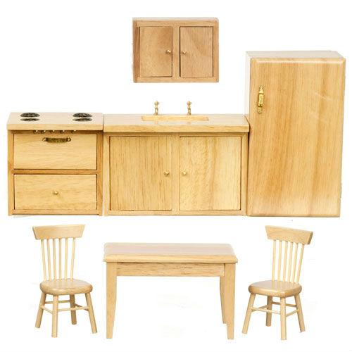 7-Piece Oak Dollhouse Miniature Kitchen Set – Little Shop of Miniatures