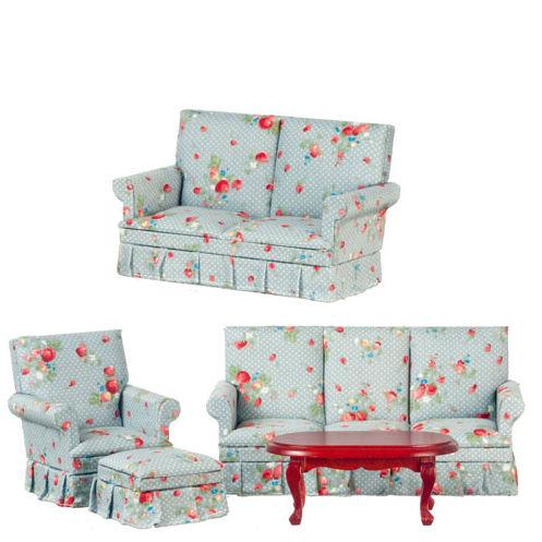 5-Piece Blue Floral Dollhouse Miniature Living Room Set – Little Shop ...