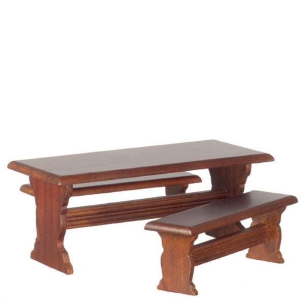 Dollhouse Miniature Table with Two Benches – Little Shop of Miniatures